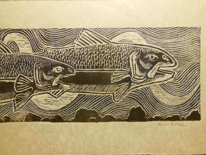 Sushi Salmon Trout Steelhead Hand Carved Woodblock Print | Etsy