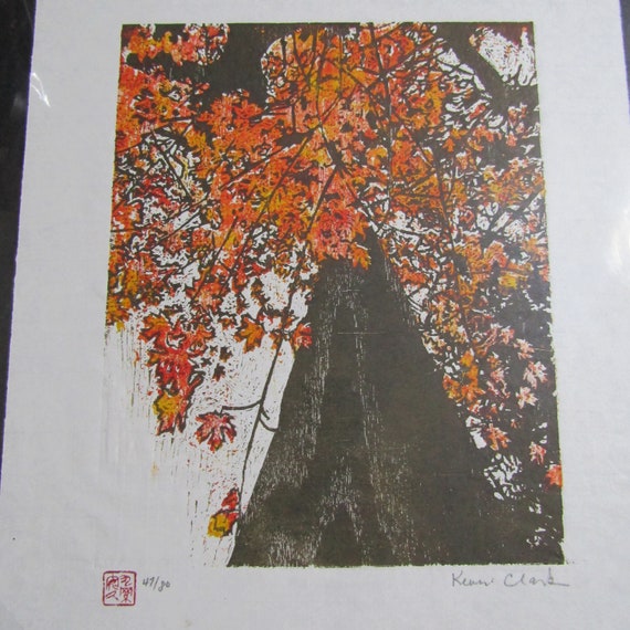 Up A Maple Tree Original Hand Carved Woodblock Print Japanese | Etsy