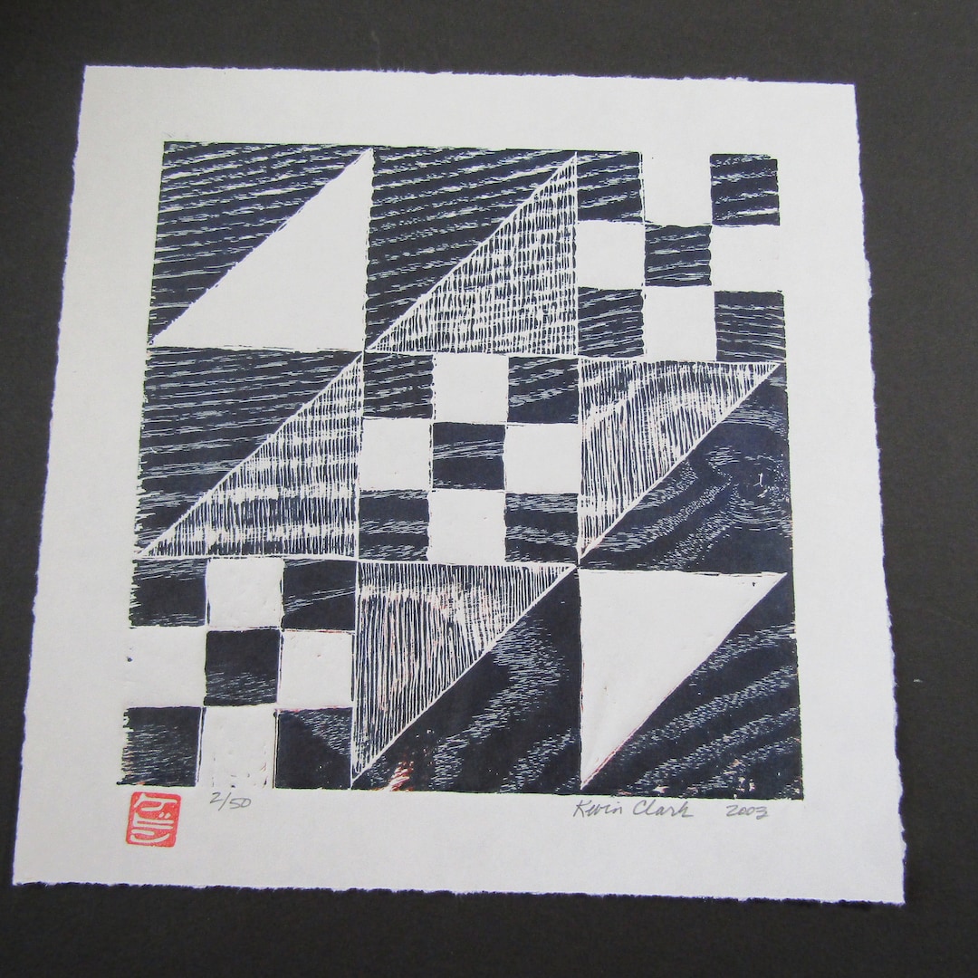 Wood Quilt Block Jacob's Ladder Pattern Hand Carved Woodblock Print ...