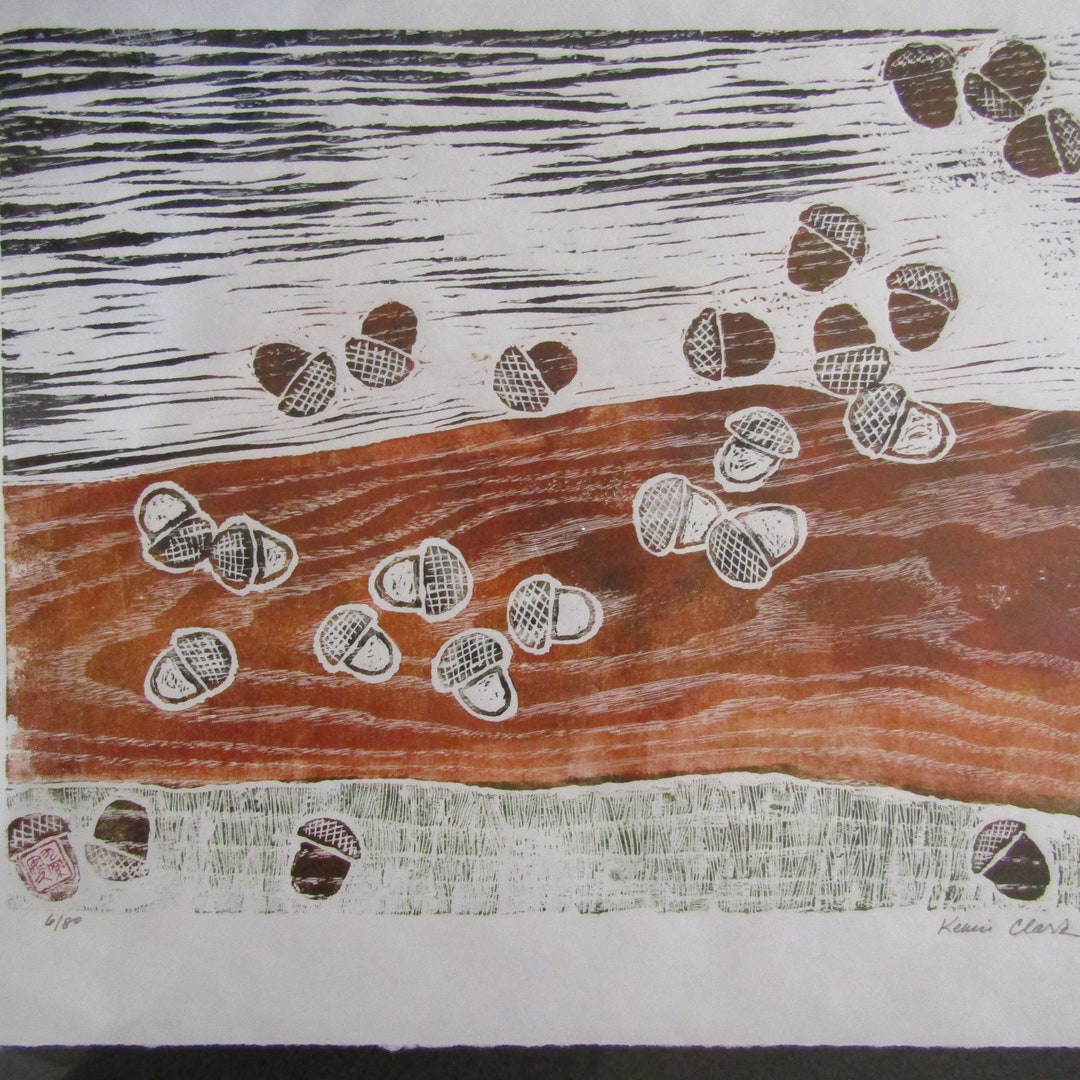 Acorn Nuts Donguri Original Hand Carved Woodblock Print Japanese Moku ...