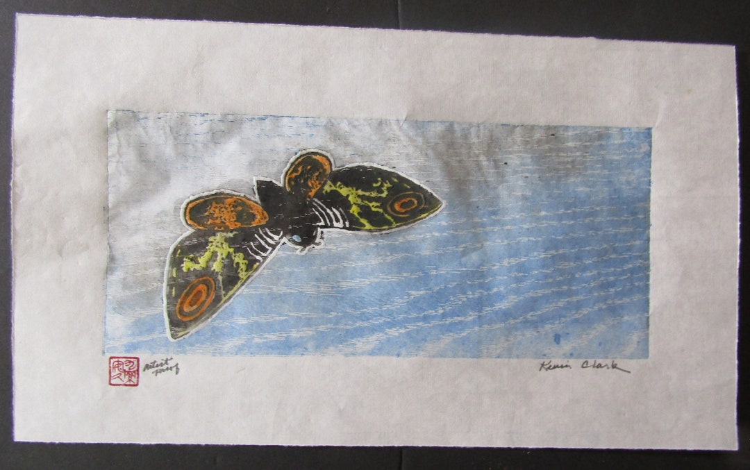 Kaiju Moth Monster Mothra Original Hand Carved Woodblock Print - Etsy