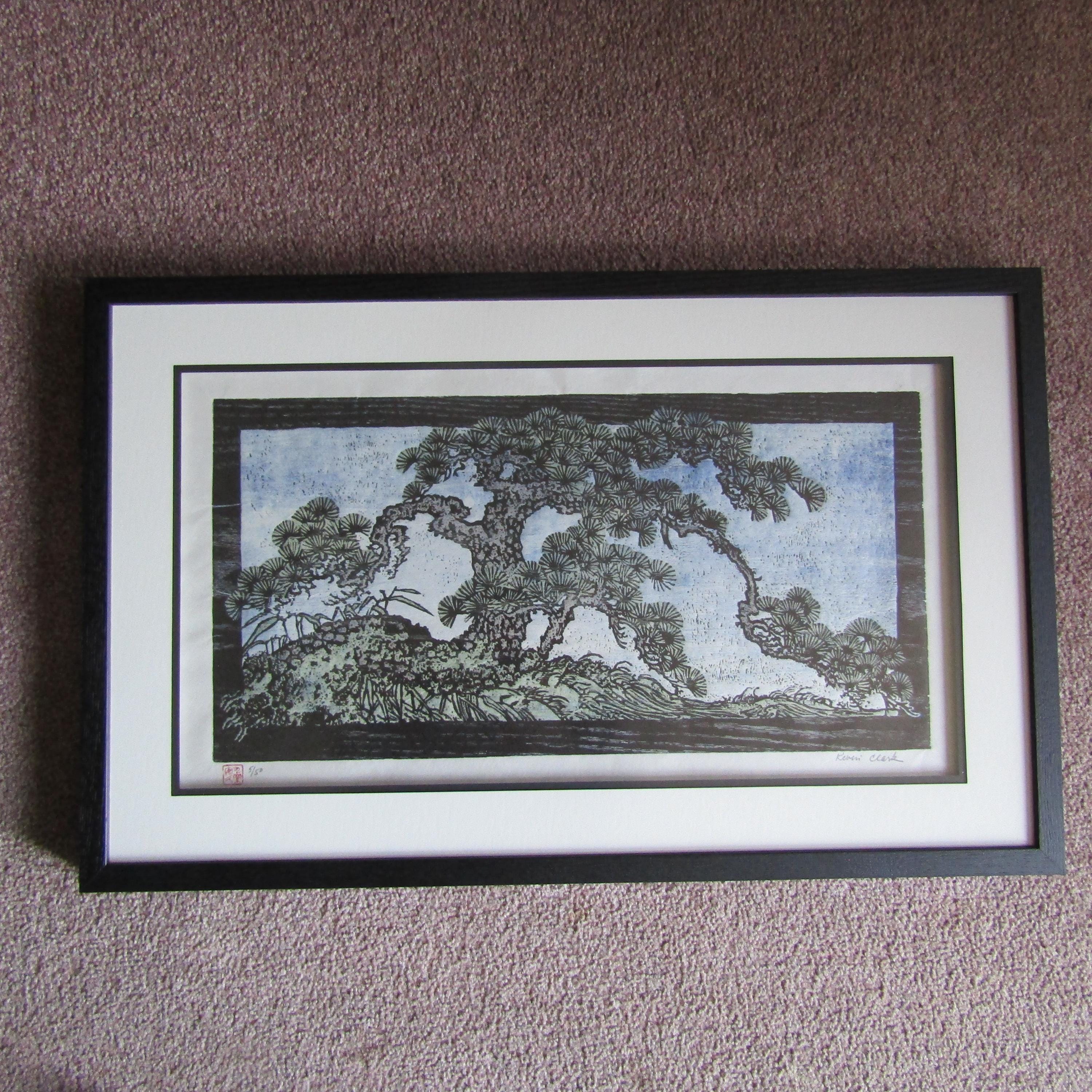 Bonsai Pine Tree Original Hand Carved Woodblock Print Woodcut Banhua ...