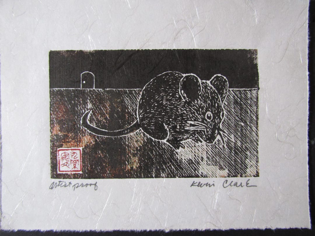 Nezumi Mouse Rat Mice Woodcut Engraving Hand Carved Woodblock Print ...