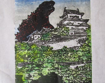 Kaiju Mountain River Monster Godzilla King Ghidorah Original Hand ...