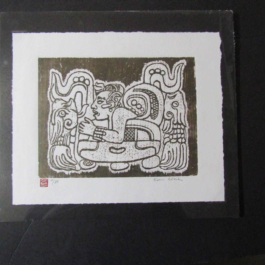 Mayan Glyph Copan Honduras Woodcut Grabado Engraving Carved Woodblock ...