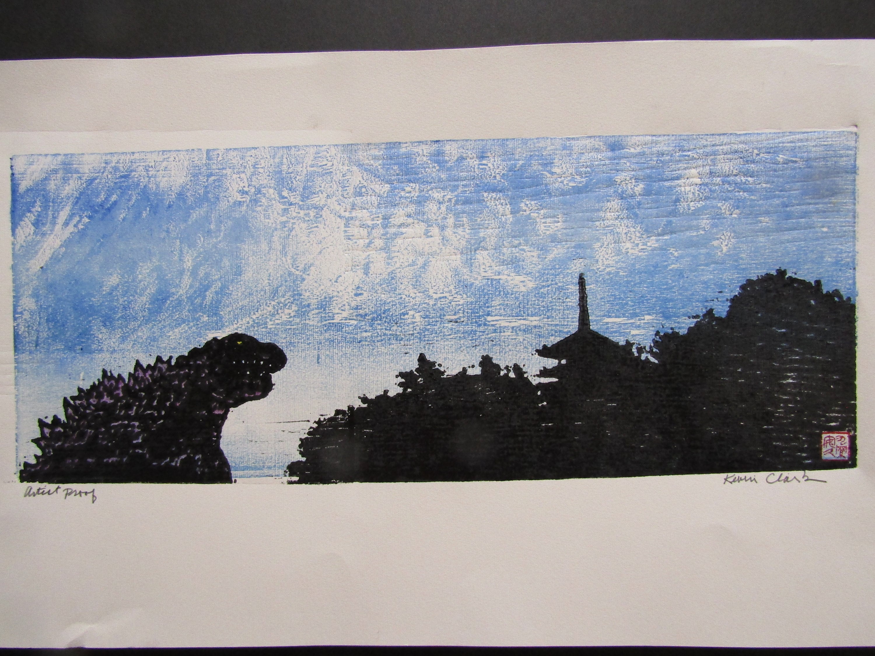 Temple Kaiju Cliff Coast Sea Monster Godzilla Original Hand Carved ...