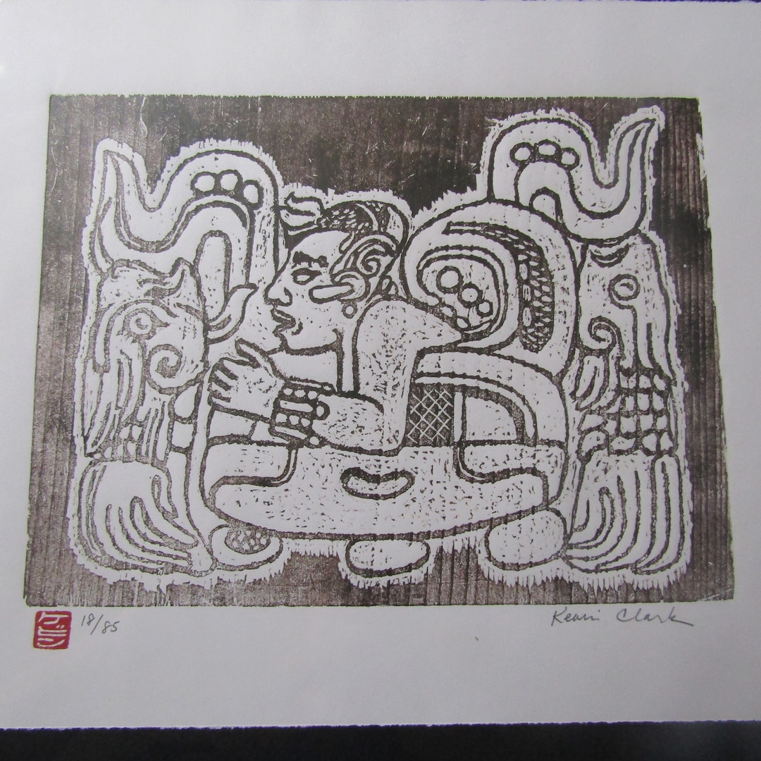 Mayan Glyph Copan Honduras Woodcut Engraving Carved Woodblock Print ...