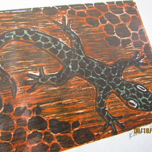 Lizard Gecko Reptile Woodcut Engraving Hand Carved Woodblock Print ...