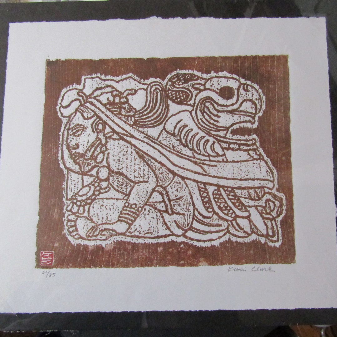 Mayan Glyph Copan Honduras Woodcut Engraving Carved Woodblock Print ...