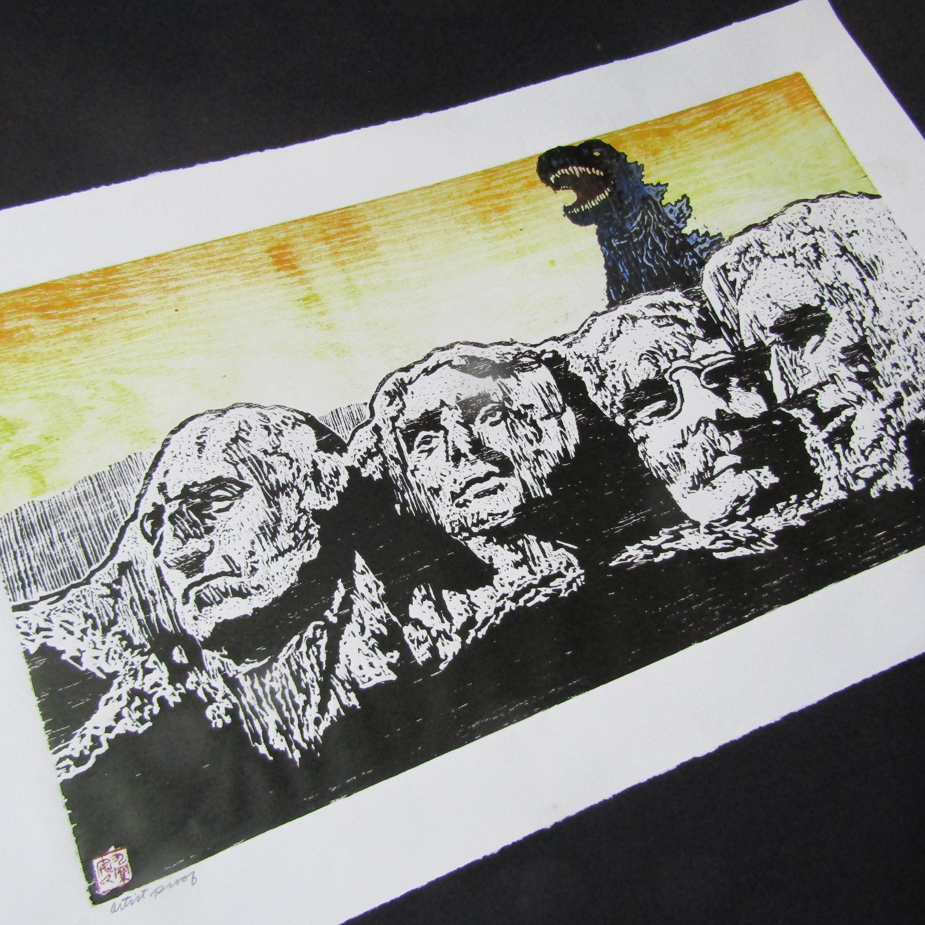 Godzilla-like Kaiju Monster Mount Rushmore Washington Jefferson ...