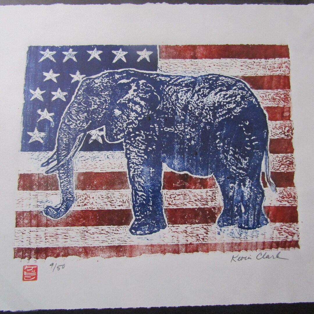 1999 Political GOP Republican Elephant Original Modern Hand Carved ...
