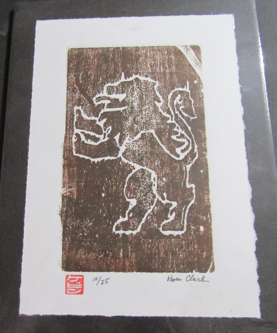 Standing Lion Royal Cat Hand Carved Woodblock Print Woodcut - Etsy