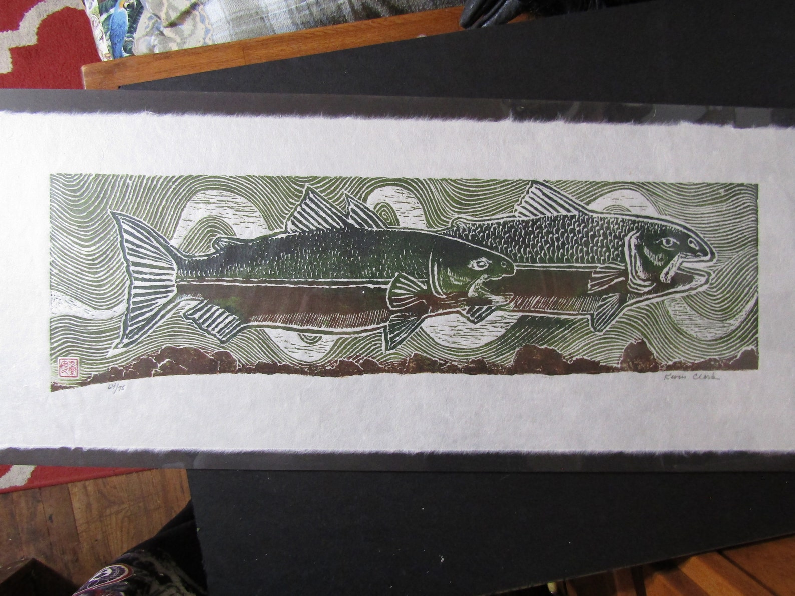 Sushi Salmon Trout Steelhead Hand Carved Woodblock Print Japanese Washi ...