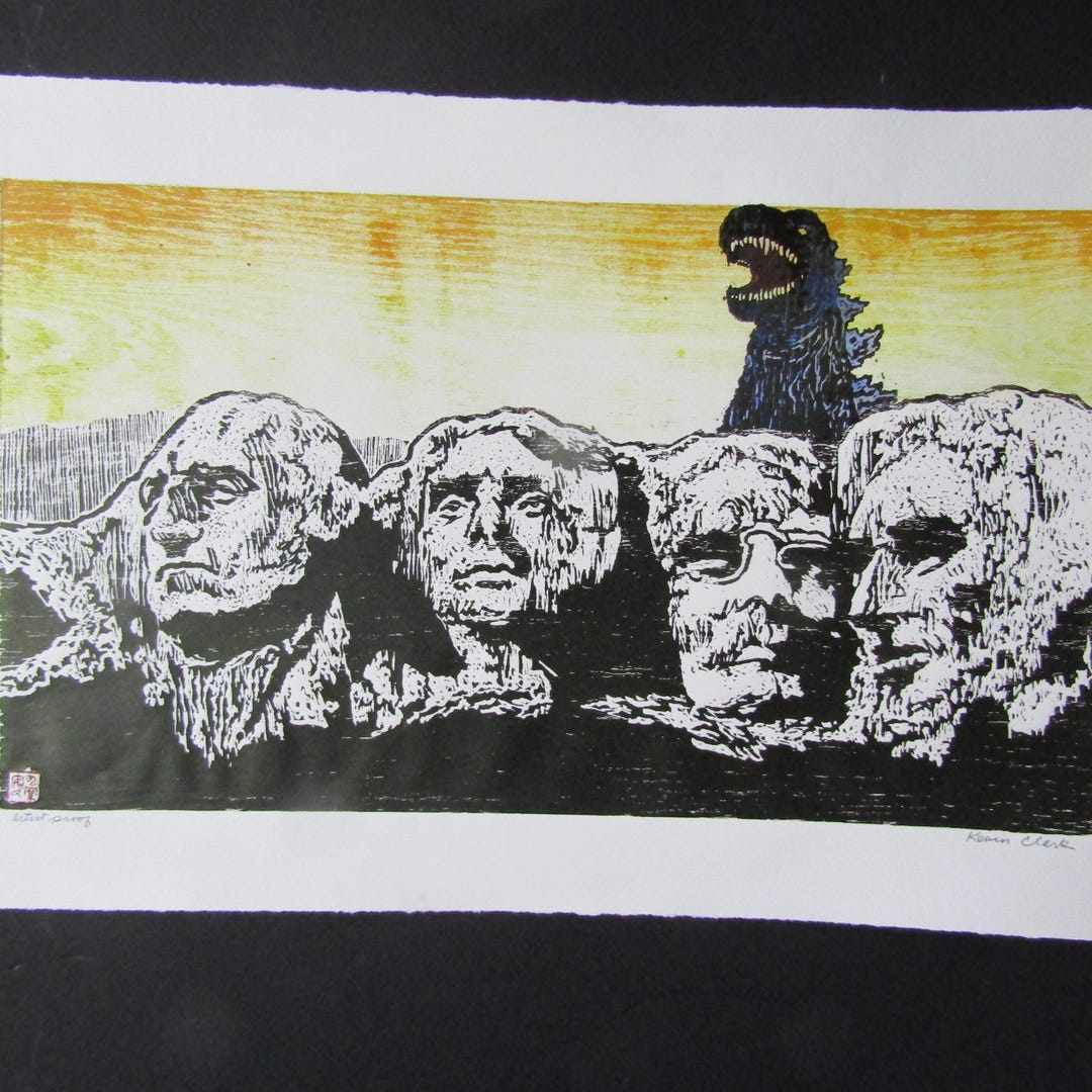 Godzilla-like Kaiju Monster Mount Rushmore Washington Jefferson ...