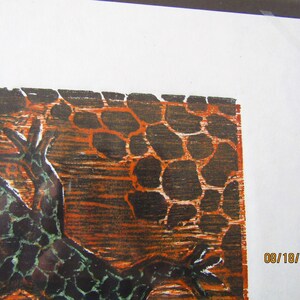 Lizard Gecko Reptile Woodcut Engraving Hand Carved Woodblock Print ...