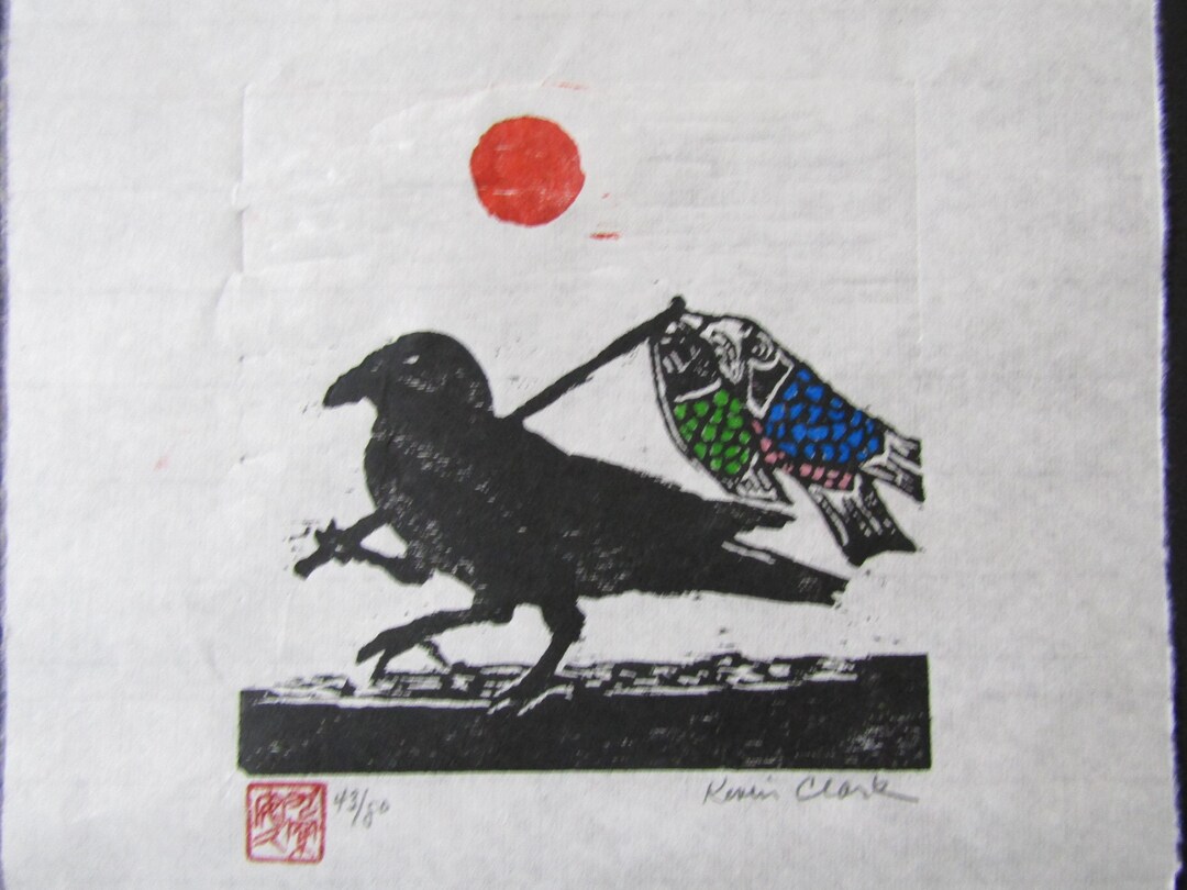 Yata Karasu 3 Legged Crow Yatagarasu Koinobori Fish Kite Hand Carved ...