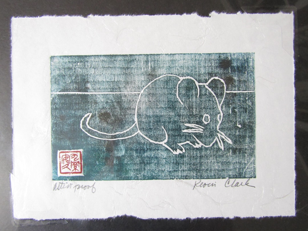 Nezumi Mouse Rat Mice Woodcut Engraving Hand Carved Woodblock Print ...