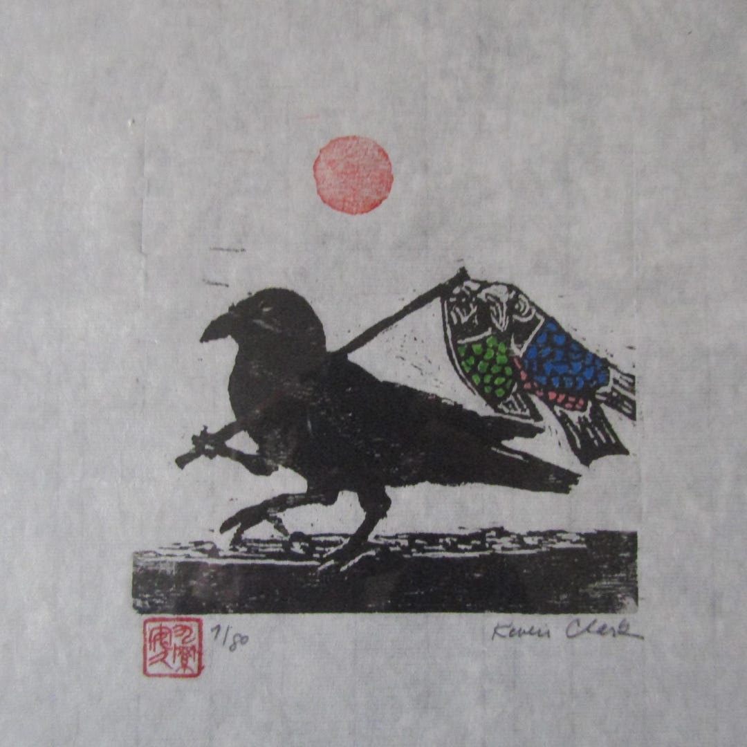 Yata Karasu 3 Legged Crow Yatagarasu Koinobori Fish Kite Hand Carved ...