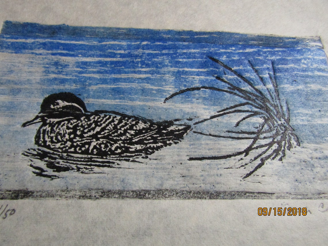 Duck pond grass hand carved woodblock print Japanese Moku | Etsy