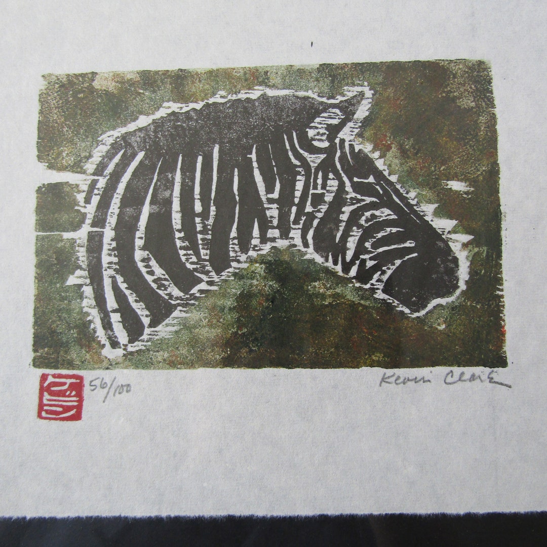 Wild Zebra Horse Pony Woodcut Hand Carved Woodblock Print Japanese Moku ...