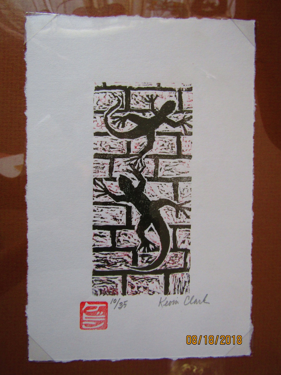 Lizard Wall Gecko Reptile Woodcut Engraving Hand Carved Woodblock Print ...