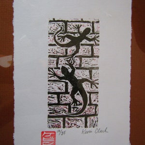 Lizard Wall Gecko Reptile Woodcut Engraving Hand Carved Woodblock Print ...