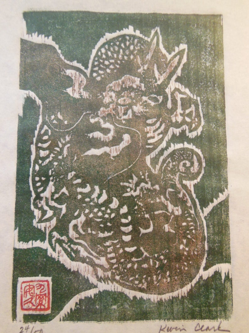 Dragon Hand Carved Woodblock Print Japanese Washi Paper Signed - Etsy