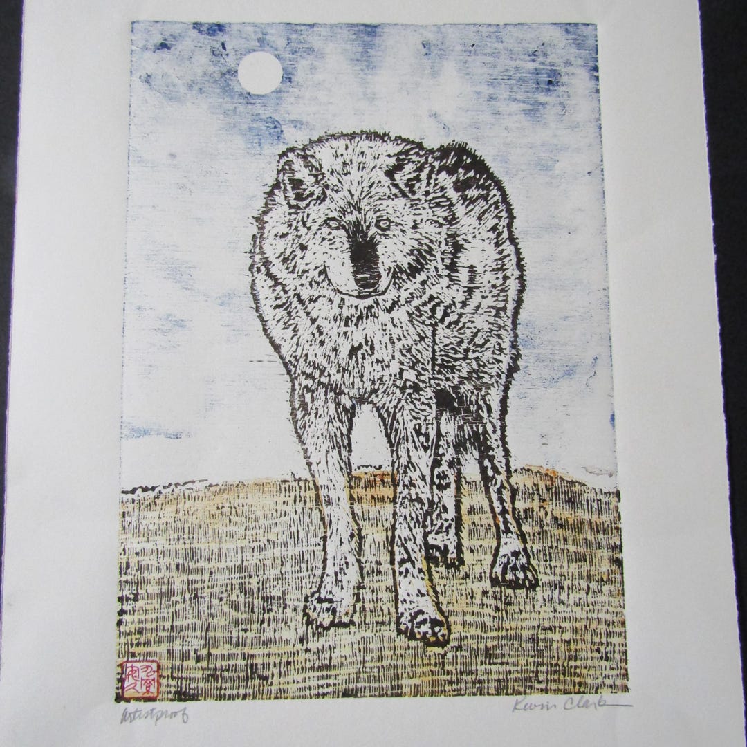 Wolf Dog Woodcut Woodblock Print Signed Japanese Moku Hanga - Etsy