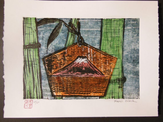 Mt. Fuji Ema Bamboo Original Hand Carved Woodblock Print Moku | Etsy