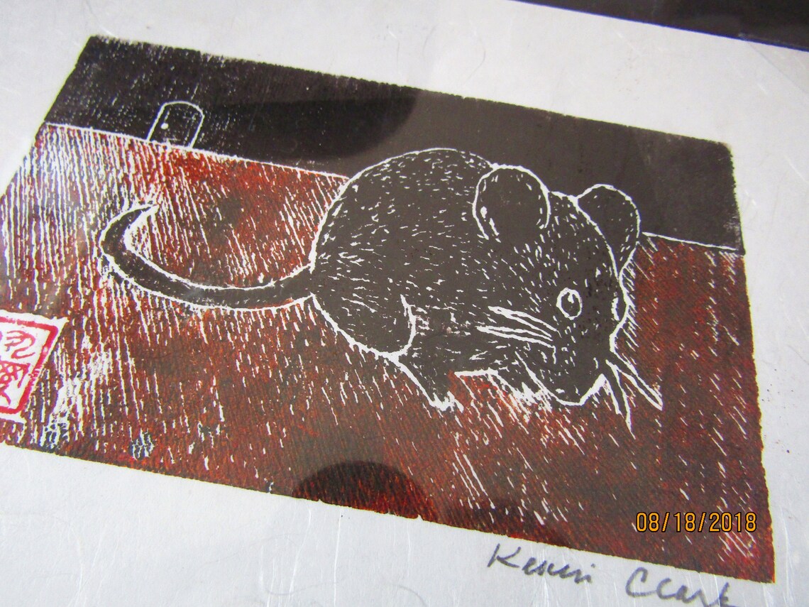 Nezumi Mouse Rat Mice Woodcut Engraving Hand Carved Woodblock - Etsy