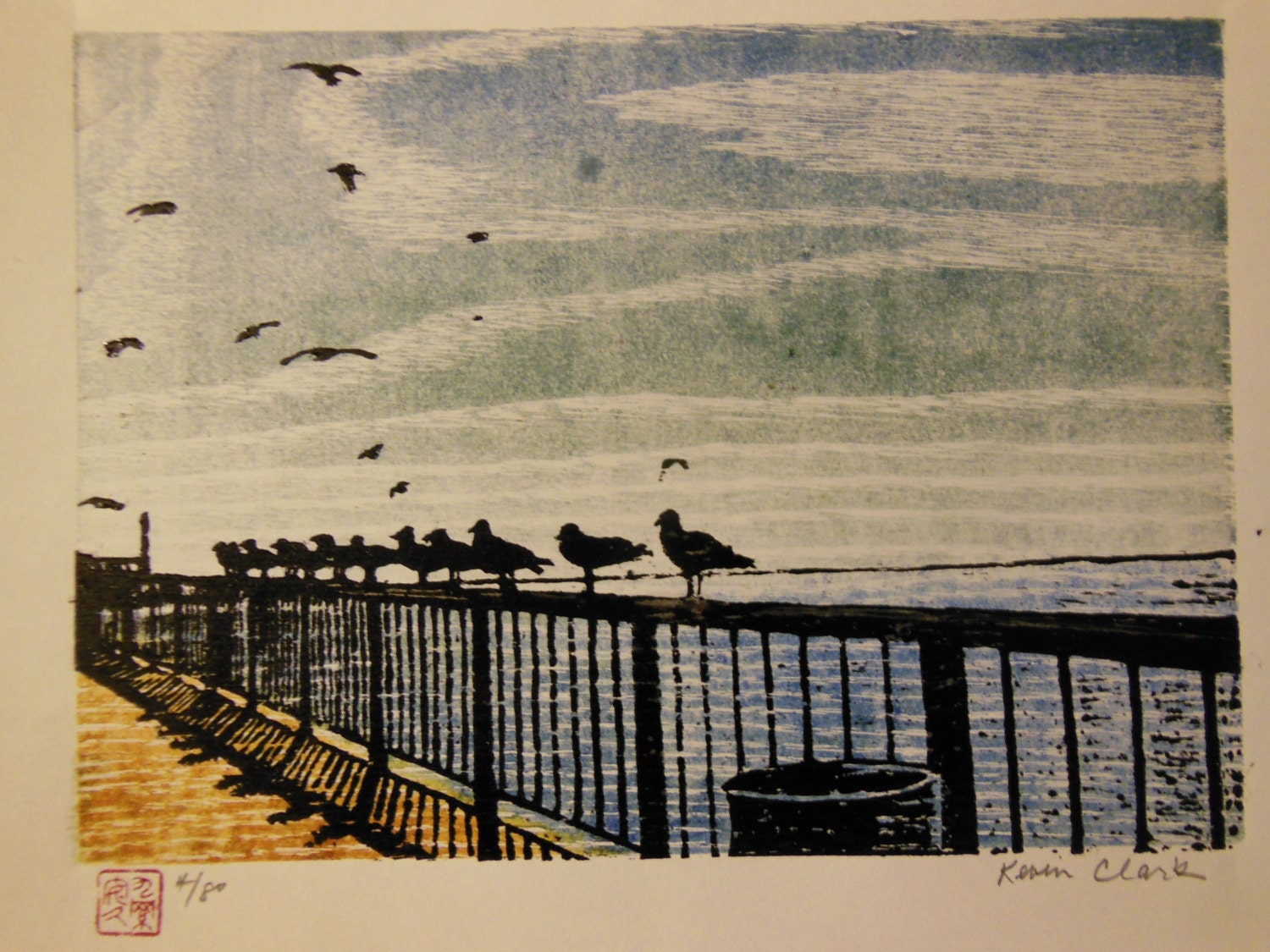 Sea Gull Birds Pier Seascape Hand Carved Banhua Woodblock - Etsy
