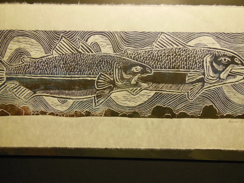 Sushi Salmon Trout Steelhead Hand Carved Woodblock Print | Etsy