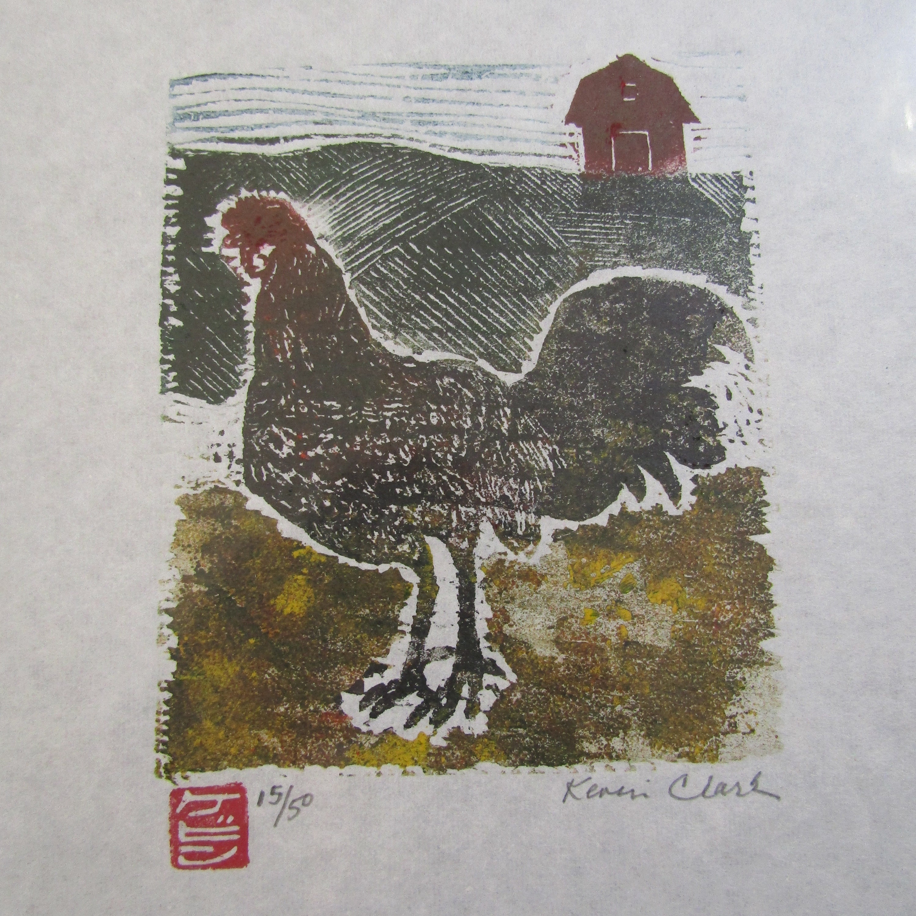 Rooster Chicken Farm Barn Original Hand Carved Woodblock Print Moku ...