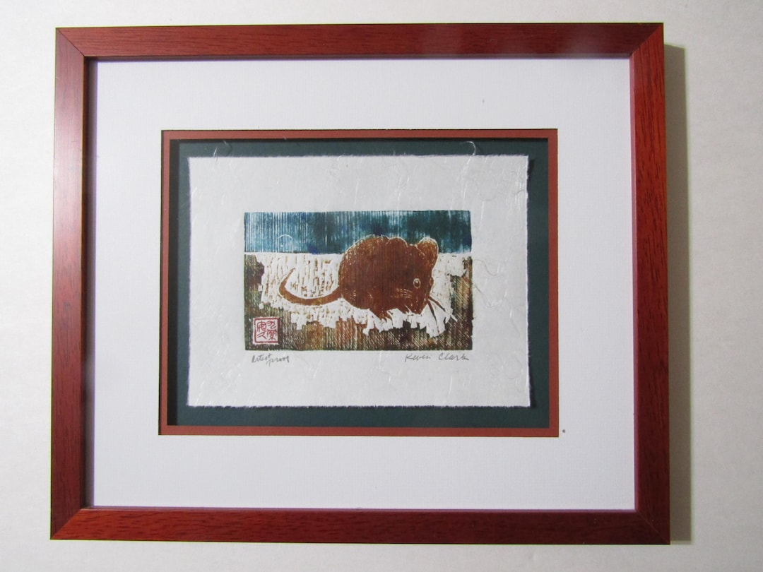 Nezumi Mouse Rat Mice Woodcut Hand Carved Woodblock Print Japanese Moku ...