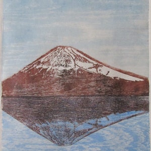 Sakasa Fuji Mountain Reflection View Large Hand Carved Woodblock Print ...