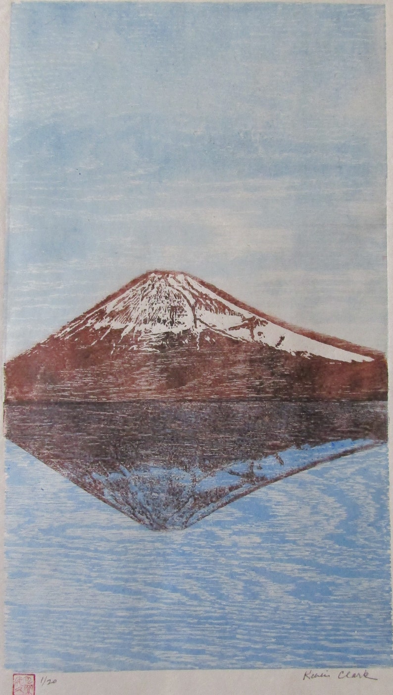 Sakasa Fuji Mountain Reflection View Large Hand Carved Woodblock Print ...