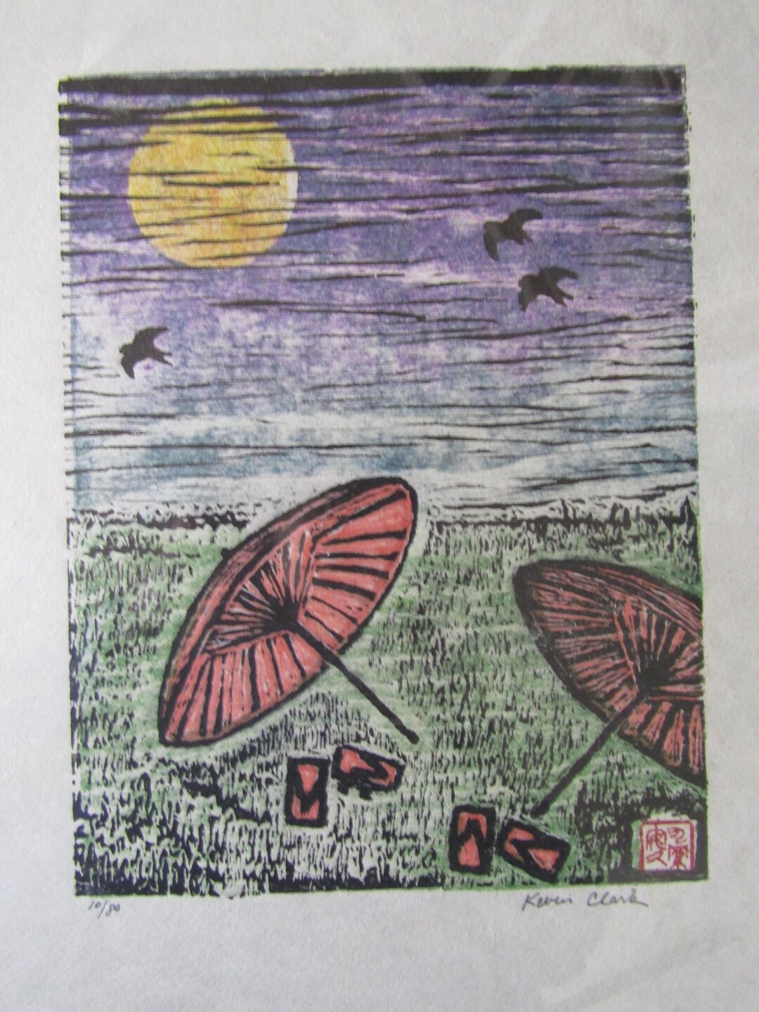 After Rain, Umbrella, Geta Shoes and Swallow Birds Hand Carved Woodcut ...