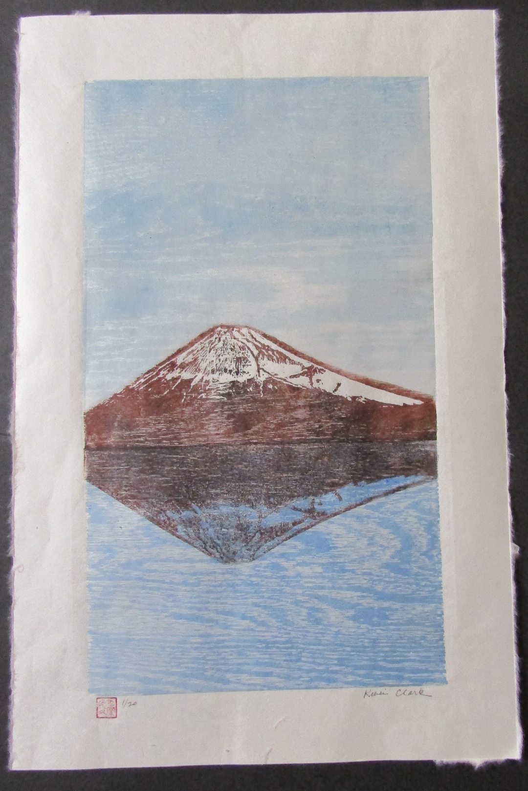 Sakasa Fuji Mountain Reflection View Large Hand Carved Woodblock Print ...