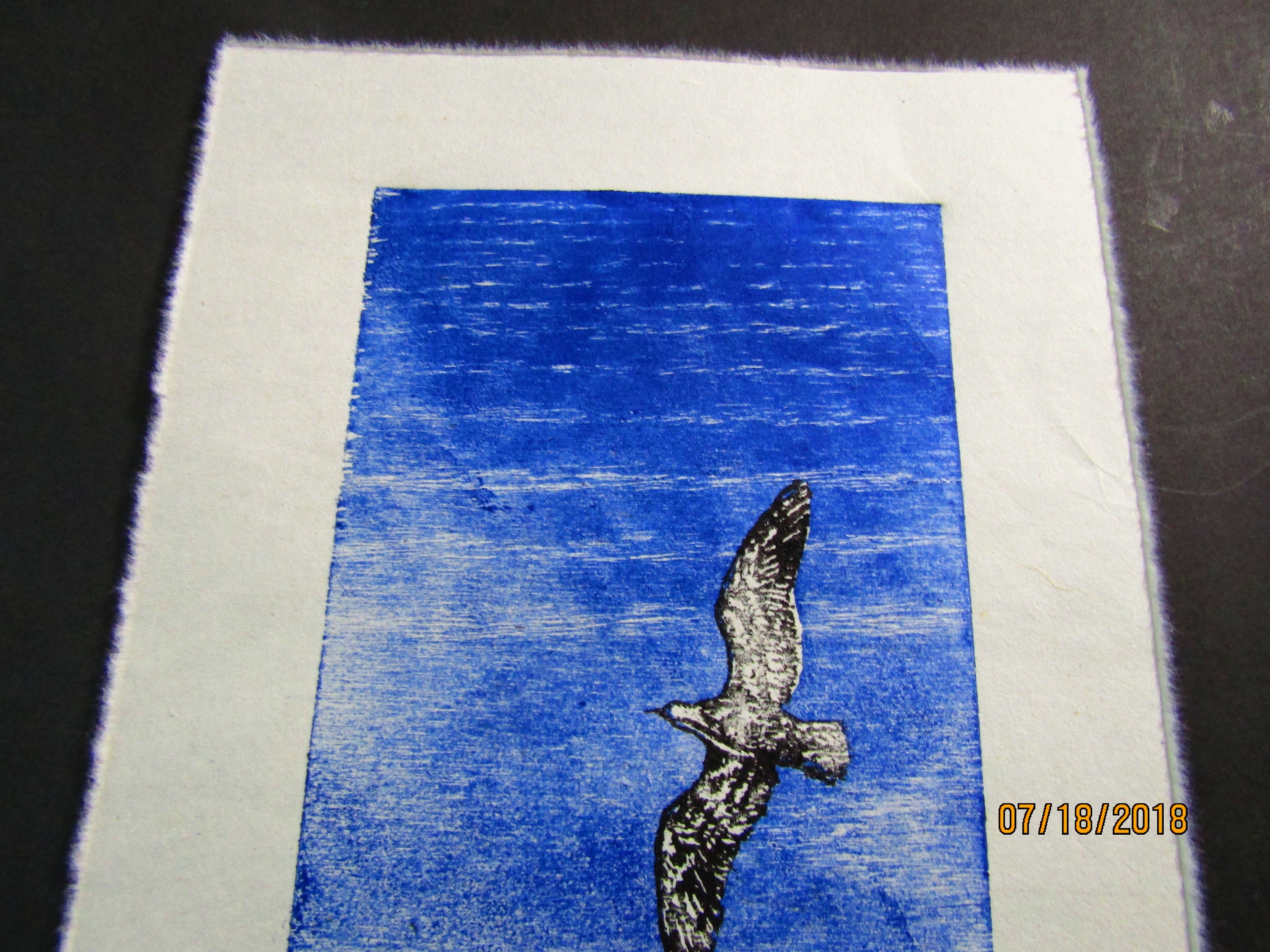 Lone Seagull Bird Flight Sky Hand Carved Woodblock Print Japanese Washi ...