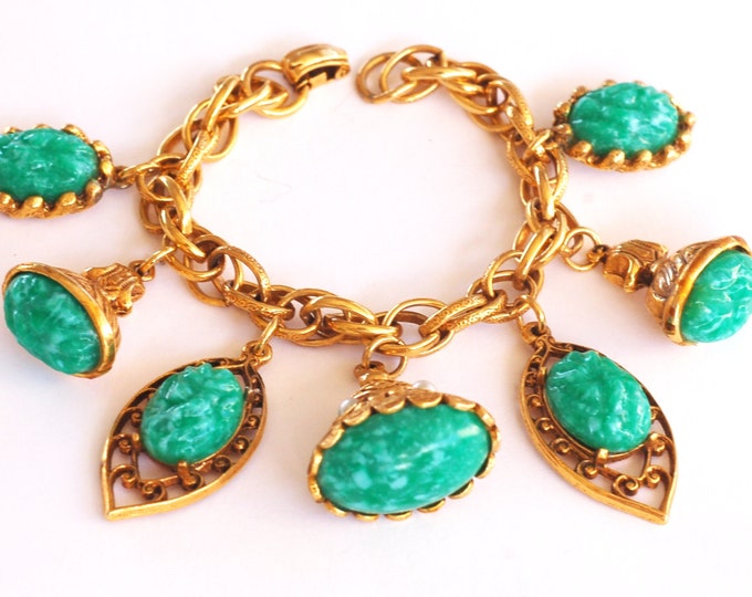 Ornate Jade Fob Chunky Charm Bracelet Vintage Jewelry - Etsy
