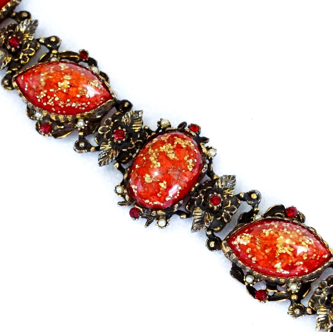 Selro Selini Ornate Red Gold Confetti Rhinestone Bracelet - Etsy