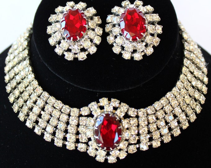 Hobe Rhinestone Collar Necklace Set Ruby - Etsy