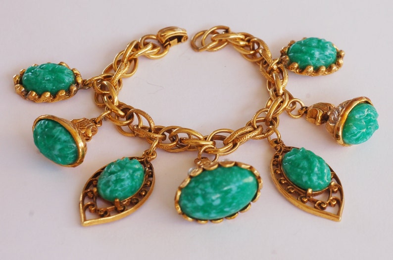 Ornate Jade Fob Chunky Charm Bracelet Vintage Jewelry - Etsy