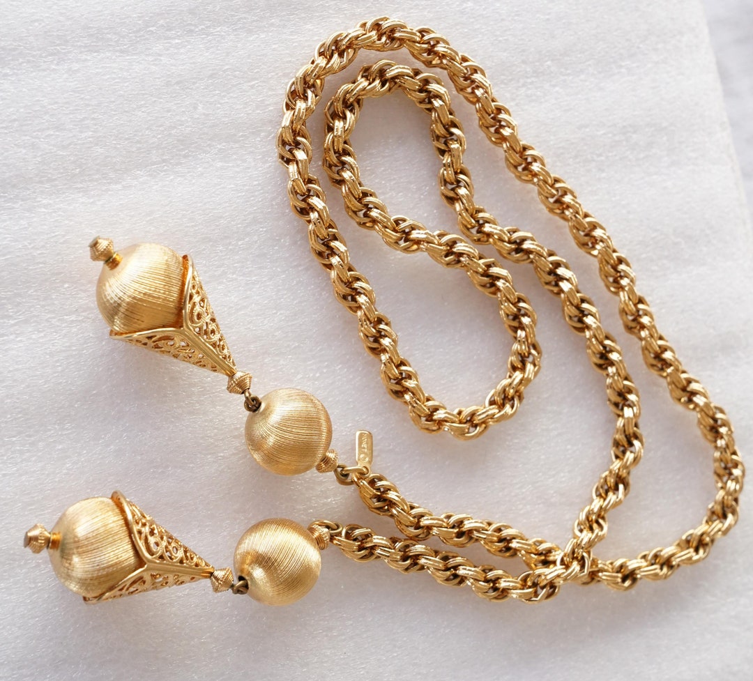 Monet Bolero Lariat Chunky Chain Brushed Gold Ball Lattice Necklace ...