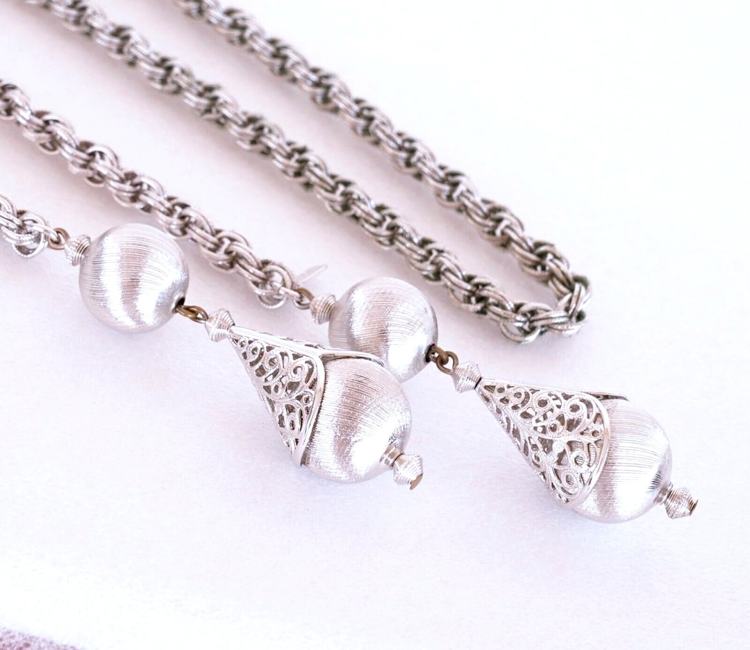 Monet Bolero Lariat Chunky Rope Chain Brushed Silver Ball Lattice ...