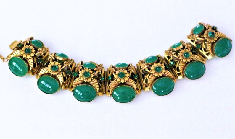 Neiger Egyptian Ornate Gold Jade Glass Rhinestone Bracelet - Etsy