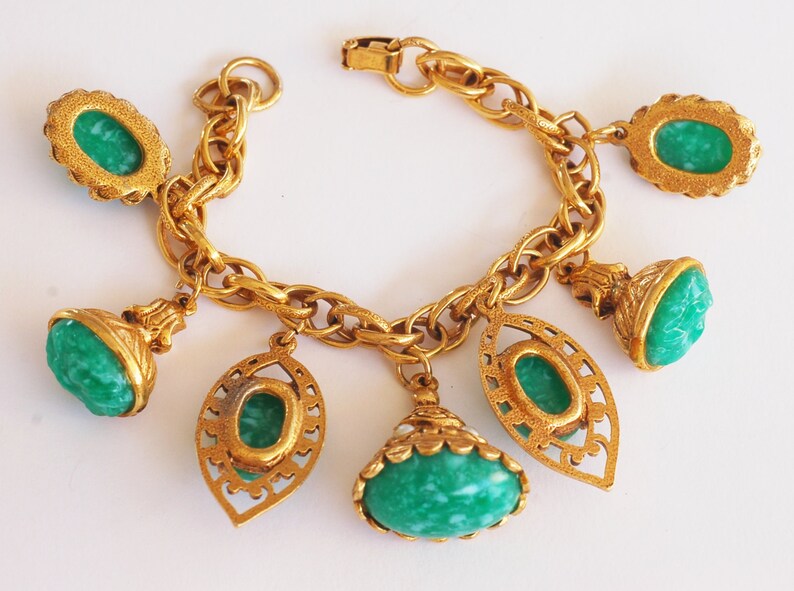 Ornate Jade Fob Chunky Charm Bracelet Vintage Jewelry - Etsy
