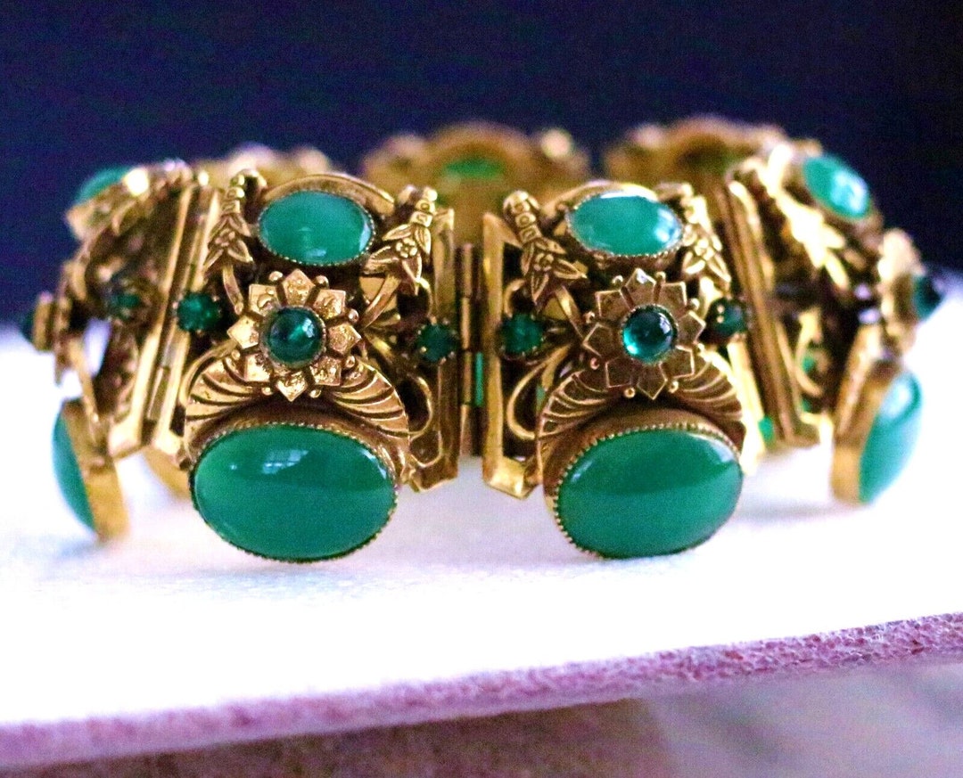 Neiger Egyptian Ornate Gold Jade Glass Rhinestone Bracelet - Etsy