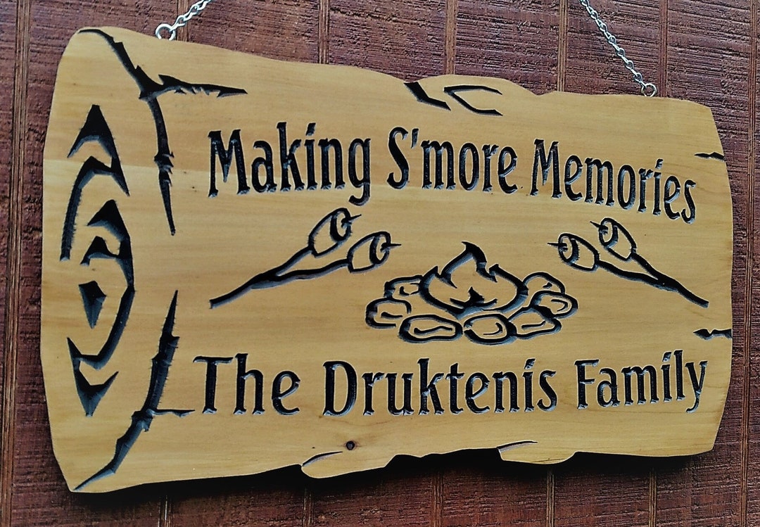 S'more Camping Cedar Carved Camping Sign Log Shaped Cedar Sign - Etsy