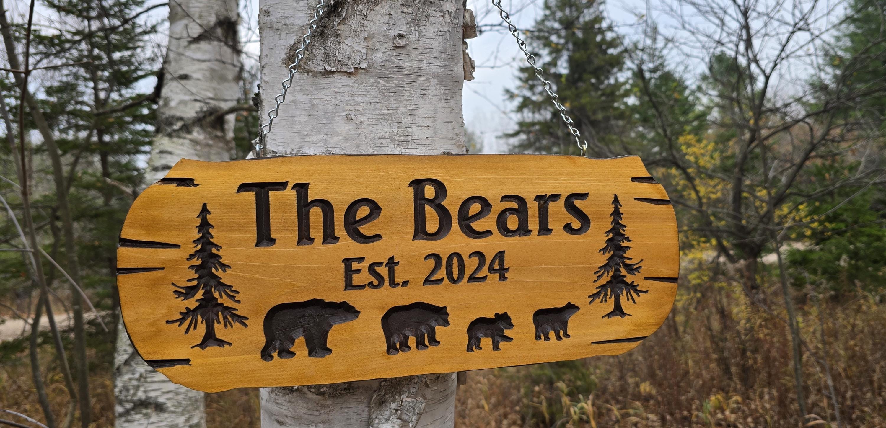 Personalized Cedar Family Cabin Sign: Carved Bear & Pine Tree - Etsy